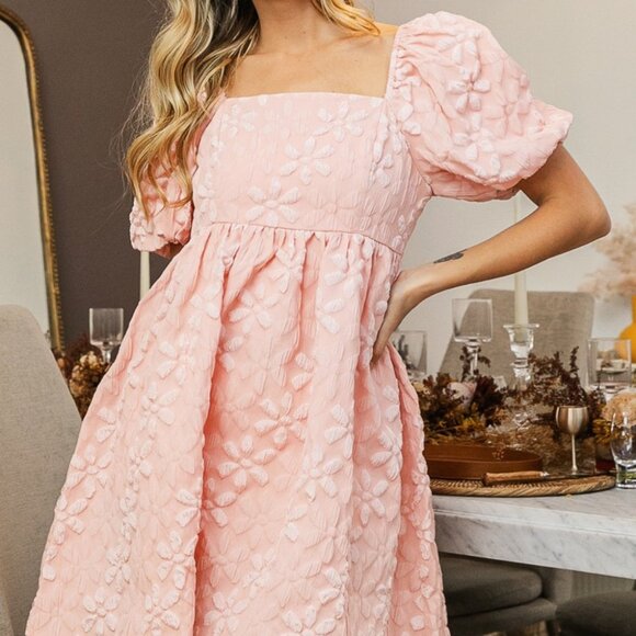 BiBi | Dresses | Bibi Flower Square Neck Puff Sleeve Dress | Poshmark